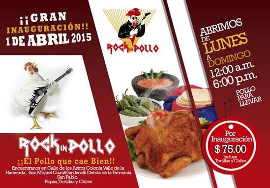 Menu at Rock in Pollo restaurant, Cuautitlán Izcalli