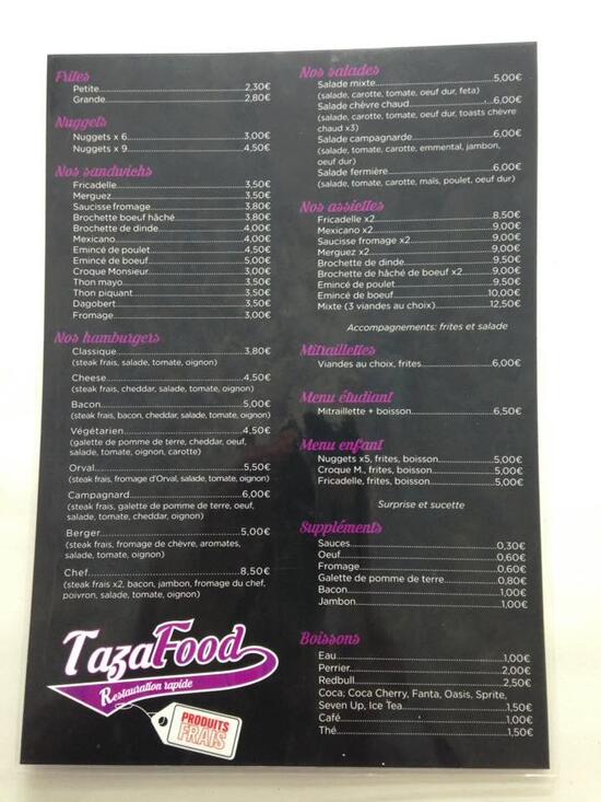 Menu at Tazafood restaurant, Longwy