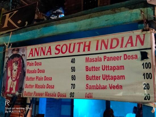 Menu at Anna Dosa Shop, Hardoi