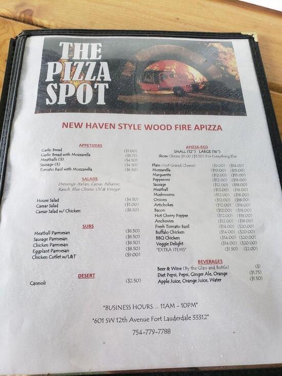Carta de pizzería The pizza spot, Fort Lauderdale