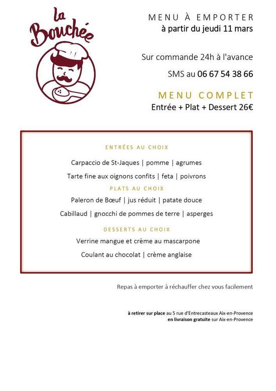 Menu at La Bouchée - Restaurant Aix-en-Provence, Aix-en-Provence