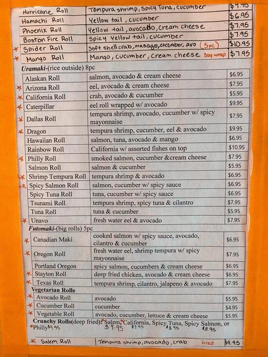 Menu at Mashita Teriyaki Restaurant, Stayton