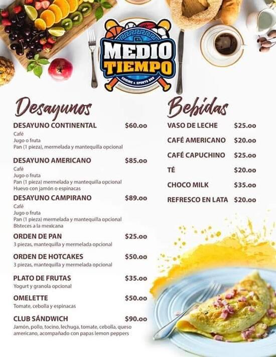 Menu at El Medio Tiempo restaurant, Palenque
