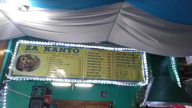 Menu at Za Kanto restaurant, Taytay