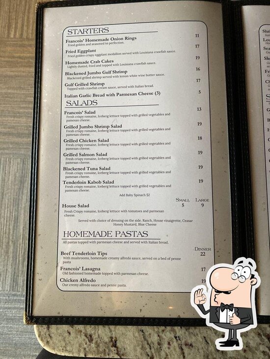 Menu at Francois’ Grill at Bourbon Street Blues steakhouse, Baton Rouge