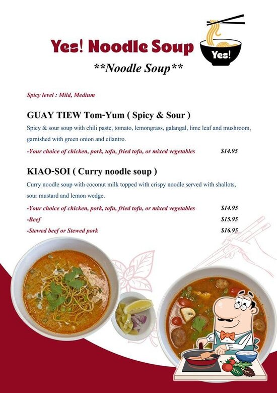 Menu at Yes! Noodles restaurant, Fairbanks