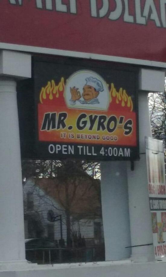 Menu at Mr. Gyro's restaurant, Toledo, W Sylvania Ave