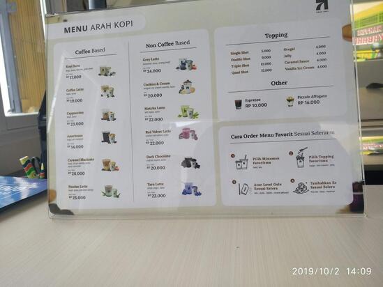 Menu at Arah Kopi Puri Kembangan, West Jakarta