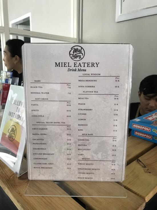 Menu at Miel Eatery & Space cafe, Surabaya