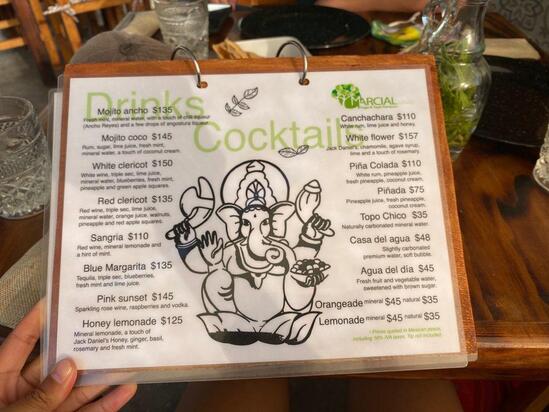 Menu at Mako pizzeria, Cabo San Lucas
