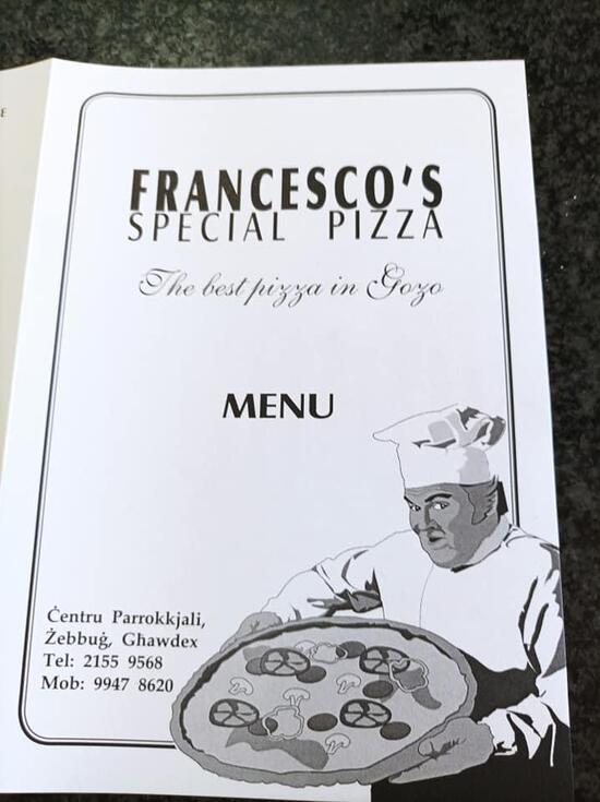 Speisekarte von Francesco's Special Pizza, Żebbuġ