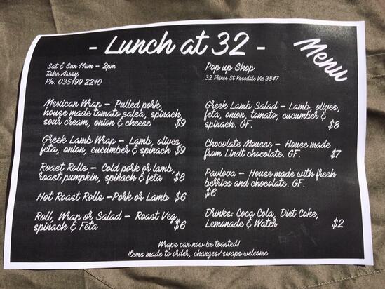 Menu at Heyfield Bakery, Heyfield