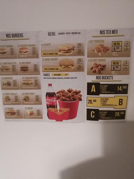 Menu at Burger night restaurant, Lens