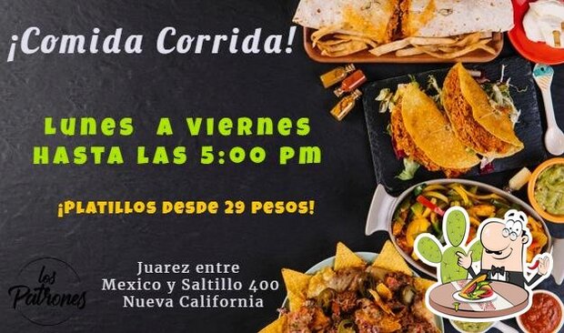 Menu at Los Patrones restaurant, Torreón