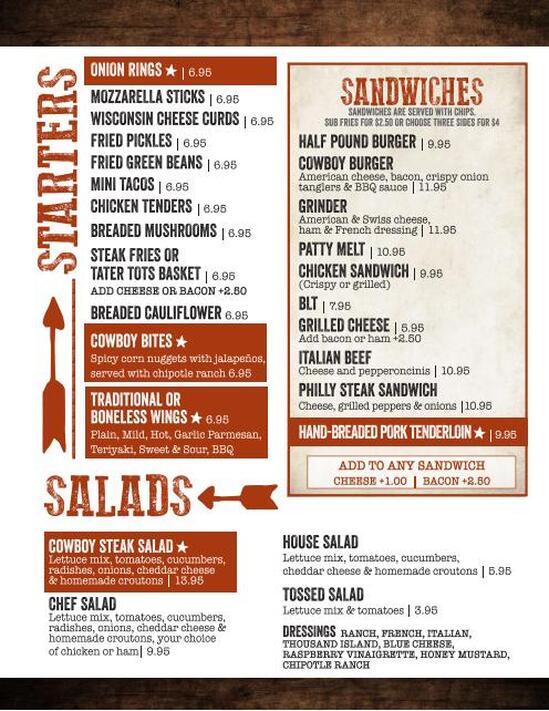 Menu at Double-O Saloon & Grill pub & bar, Monroe Center