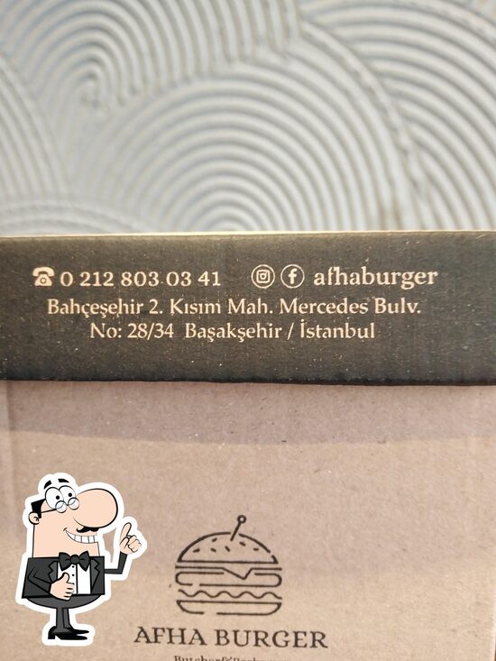 Menu at Afha burger, Istanbul
