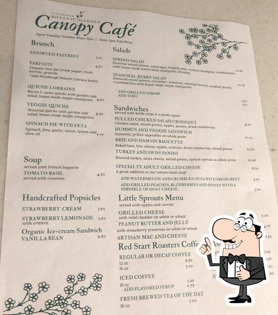 Canopy Cafe - Pittsburgh Botanic Garden in Oakdale - Restaurant menu