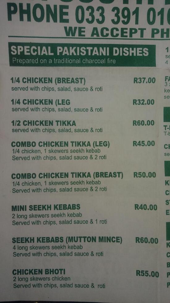 Menu at Tang Real Flame Grilled, Pietermaritzburg