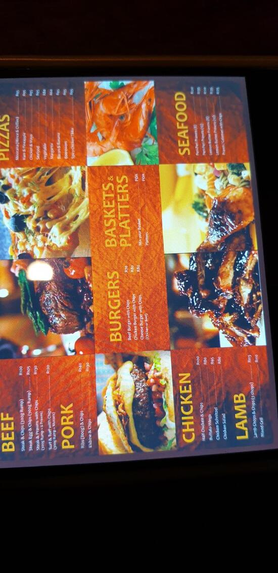 Menu at African Sun restaurant, Greytown