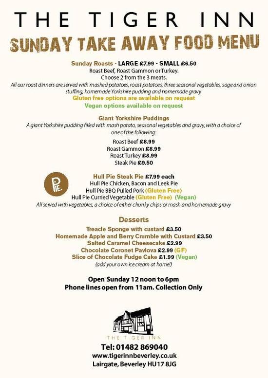 Menu at Tiger Inn pub & bar, Beverley
