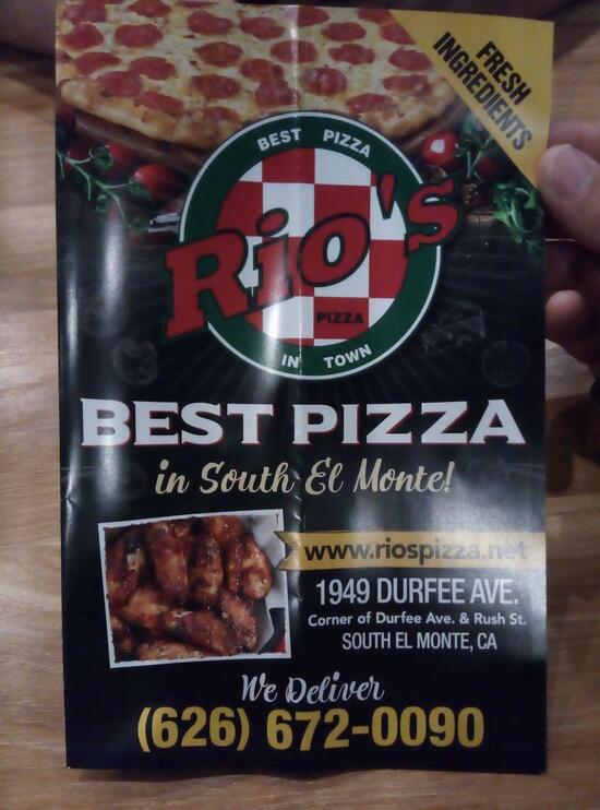 Carta de pizzería Rio's Pizza, South El Monte