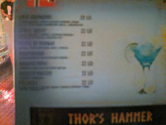 Menu at Thor's Hammer, Bucharest