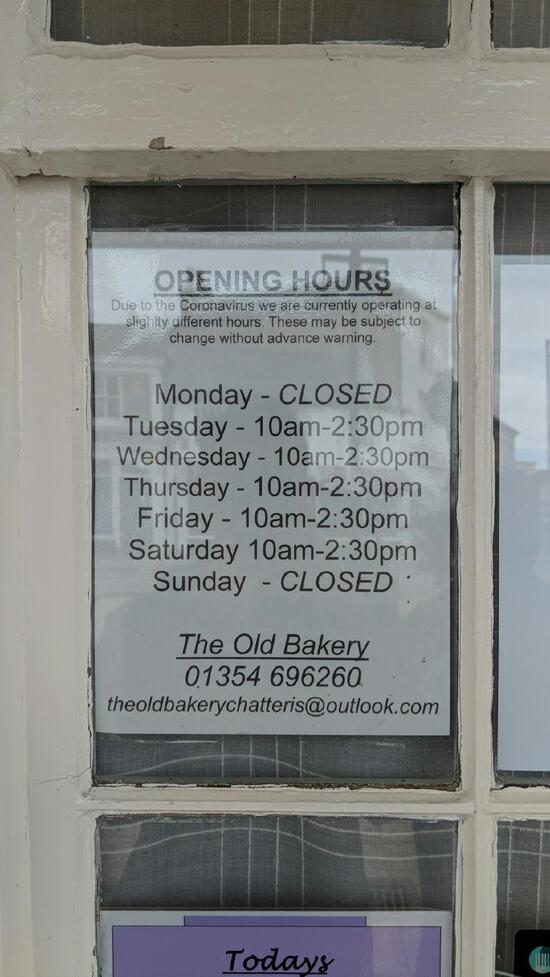 Menu at The Old Bakery, Chatteris
