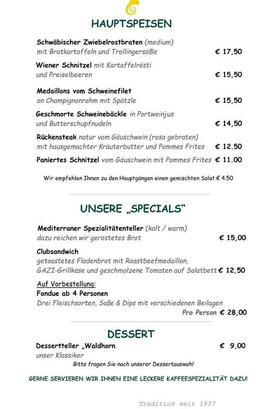 Speisekarte von Waldhorn Aidlingen restaurant, Aidlingen