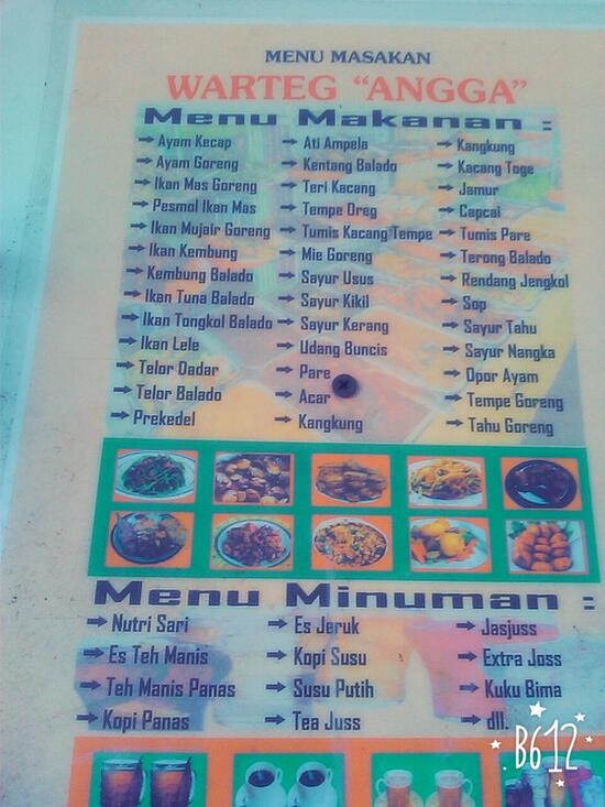 Menu at Warteg Angga restaurant, South Tangerang