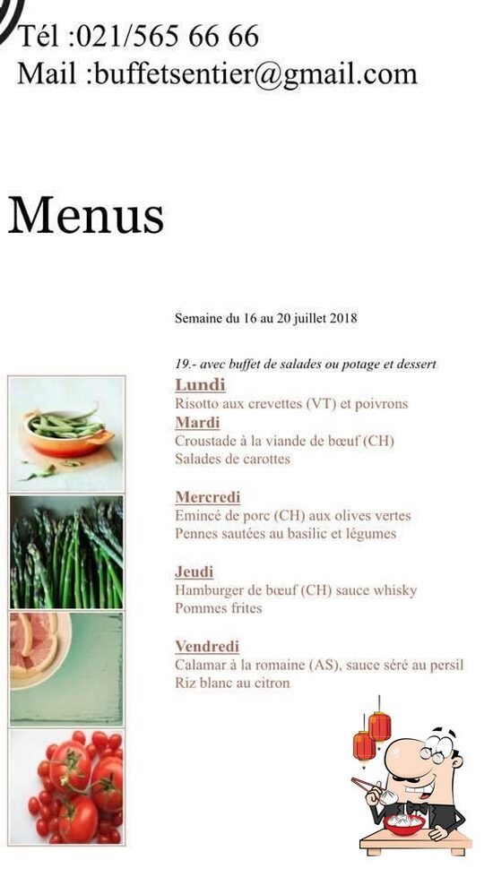 Menu at Buffet de la Gare, restaurant chinois, Le Chenit