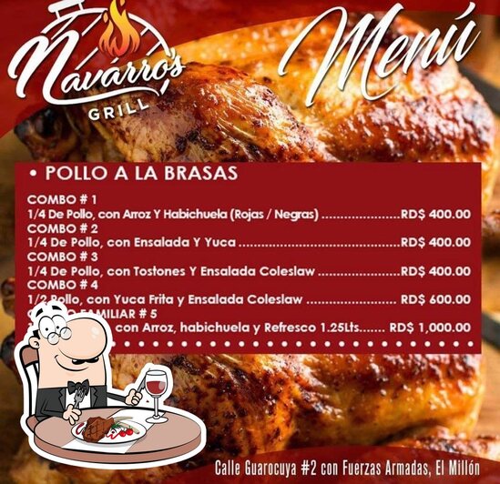 Menu at Navarro's Grill restaurant, Santo Domingo