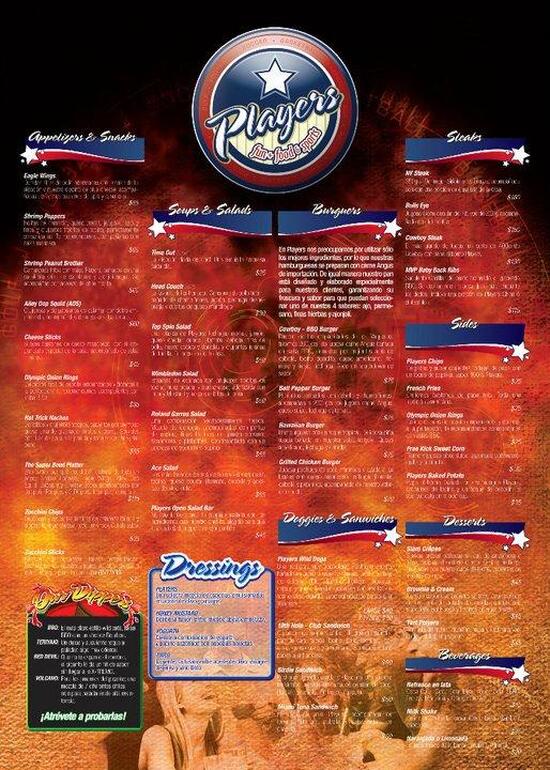 Menu at Players fun + food & sports, Santiago de Querétaro