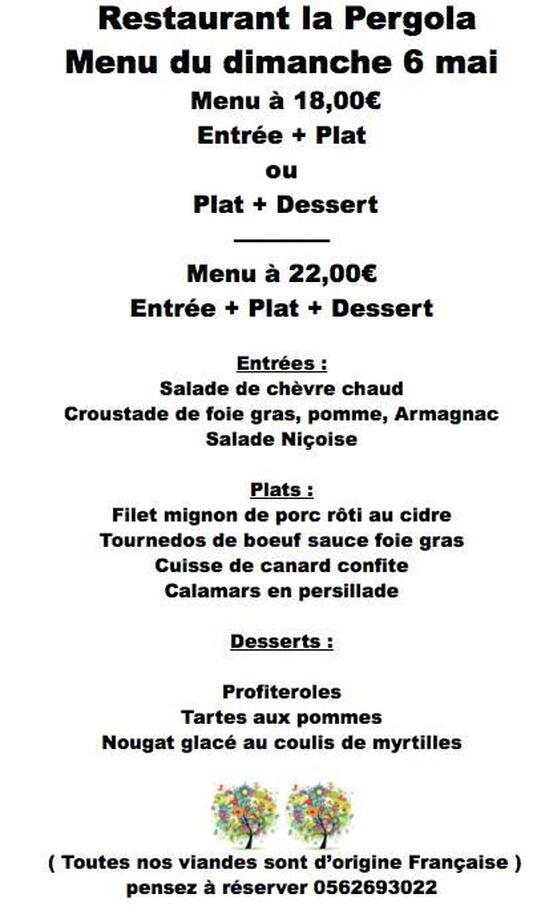 Menu at Restaurant la Pergola, Plaisance