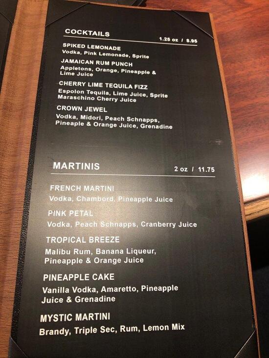 Menu at Julian's Piano Bar, Edmonton