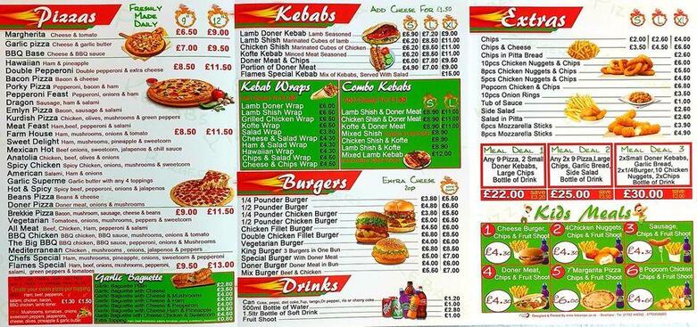 Menu at Flames Newcastle Emlyn restaurant, Newcastle Emlyn