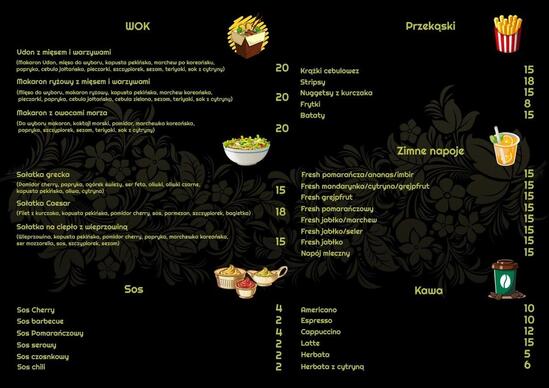 Menu at Barka, Boleslawiec