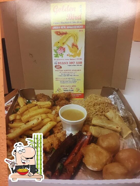 Menu at Golden Bird fast food, Blackpool