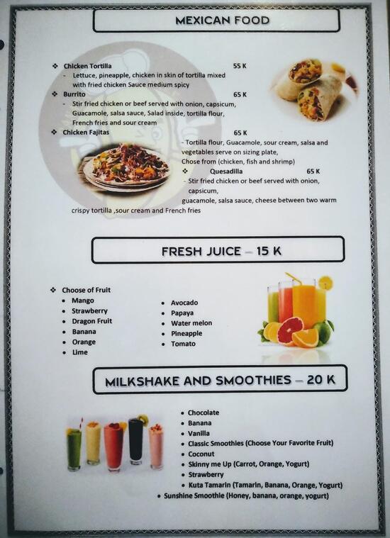Menu at The Banana Tree Warung & Bar, Kuta