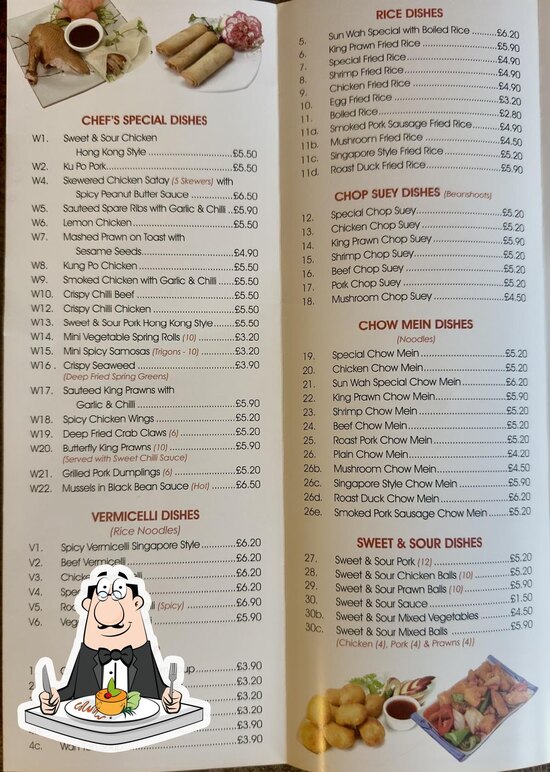 Menu at Sun Wah fast food, Bexhill