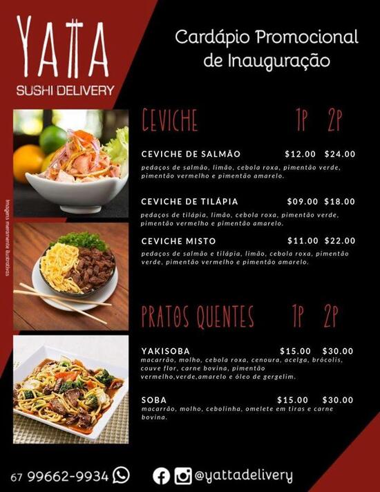 Menu at Yatta Sushi restaurant, Brazil