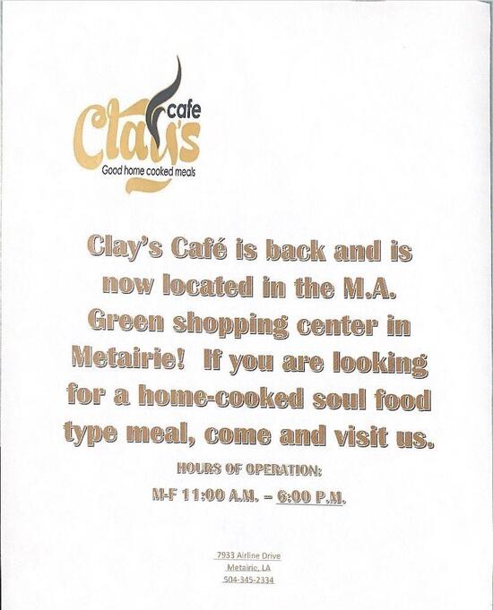 Clays Café in LaPlace - Restaurant menu and reviews