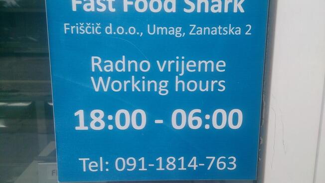 Menu at Fast Food Shark, Umag