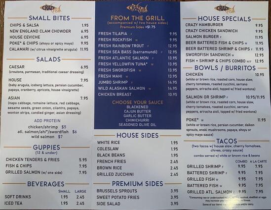 Menu at Crazy Fish Grill - Redondo Beach restaurant, Redondo Beach