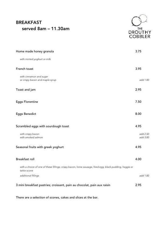 Menu at The Drouthy Cobbler pub & bar, Elgin