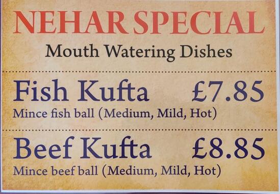 Menu at Nehar Indian Takeaway fast food, Lampeter