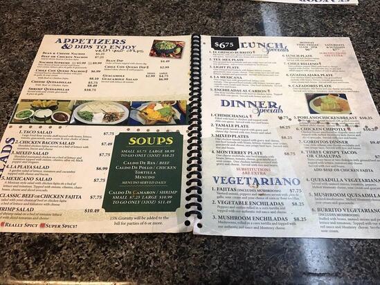 Menu at Arandas Mexican Grille restaurant, Rockport