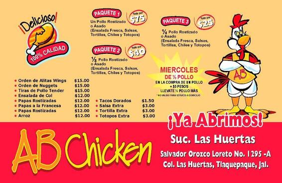 Menu at AB Chicken restaurant, Tlaquepaque, Esquina Calle República De ...