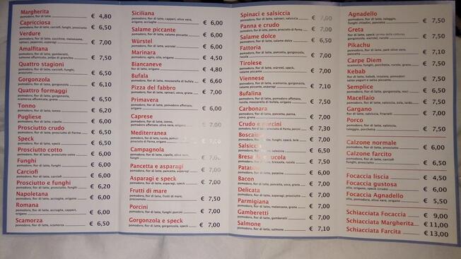 Menu da Pizzeria d'Asporto Carpe Diem, Agnadello