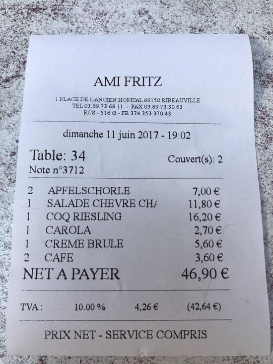 Menu at Restaurant Caveau de l'ami Fritz, Ribeauvillé