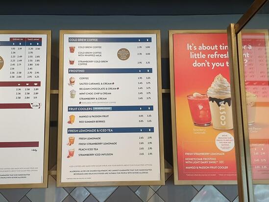 Menu at Costa Coffee restaurant, Maresfield, Drive Thru